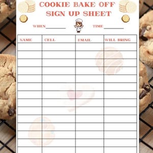 Cookie Bake off Sign-up Sheet,printable Contest Form, Printable Cookie ...