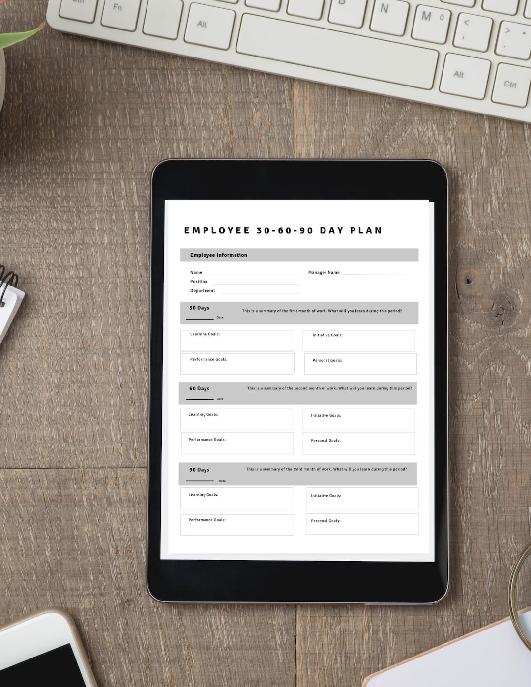 Employee Performance Evaluation Form: 30-60-90 Day Review,printable ...