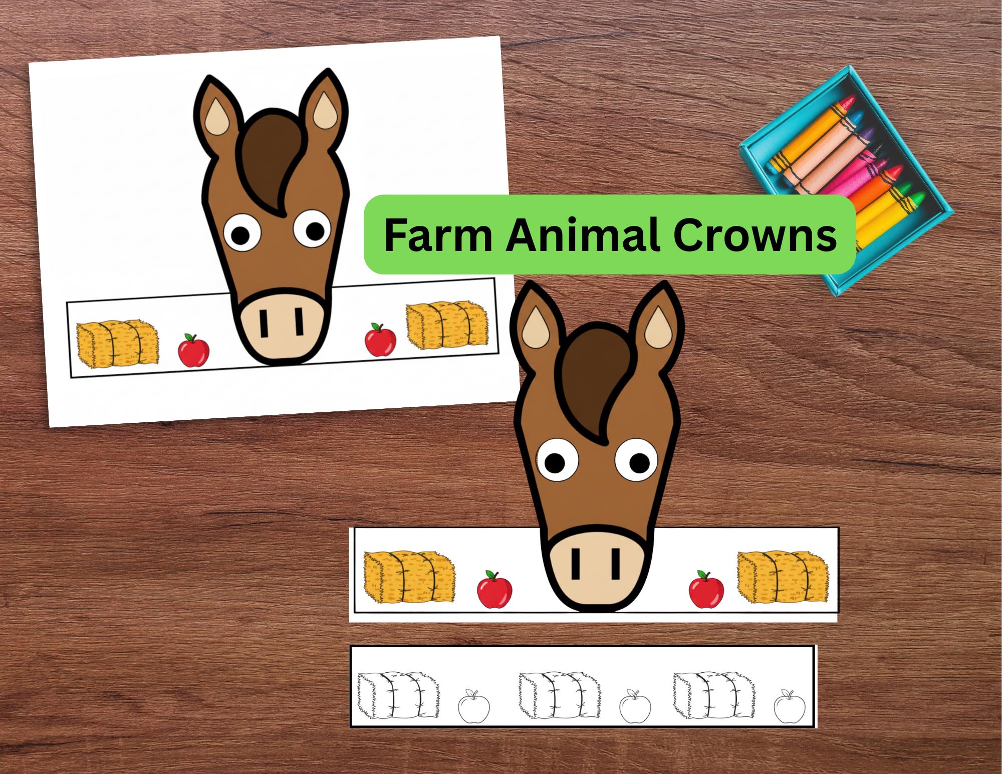 Farm Animal Paper Crown: Kids Coloring Craft Activity (PDF Download ...