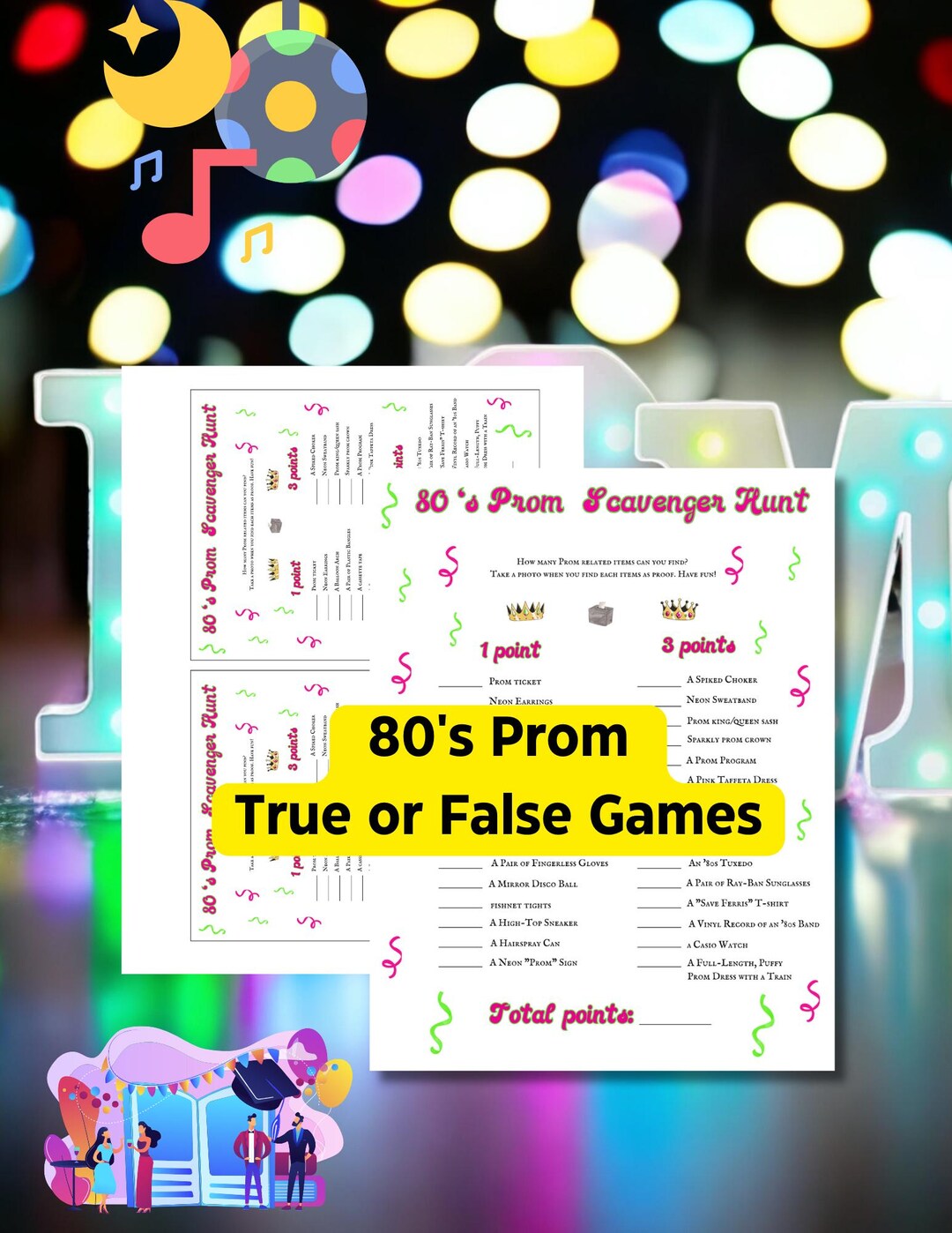 80's Prom Scavenger Hunt Game: Printable Couple's Activity (PDF), 1980 ...