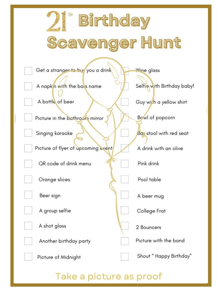 Happy 21 St Birthday Scavenger Hunt Game,bar Hopping, Bar Drinking Game ...