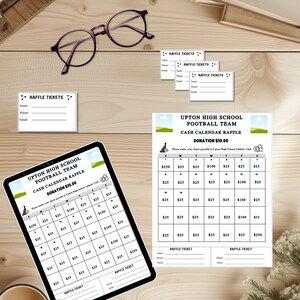 Printable Cash Calendar Raffle and Tickets,sports Team Cash Calendar ...