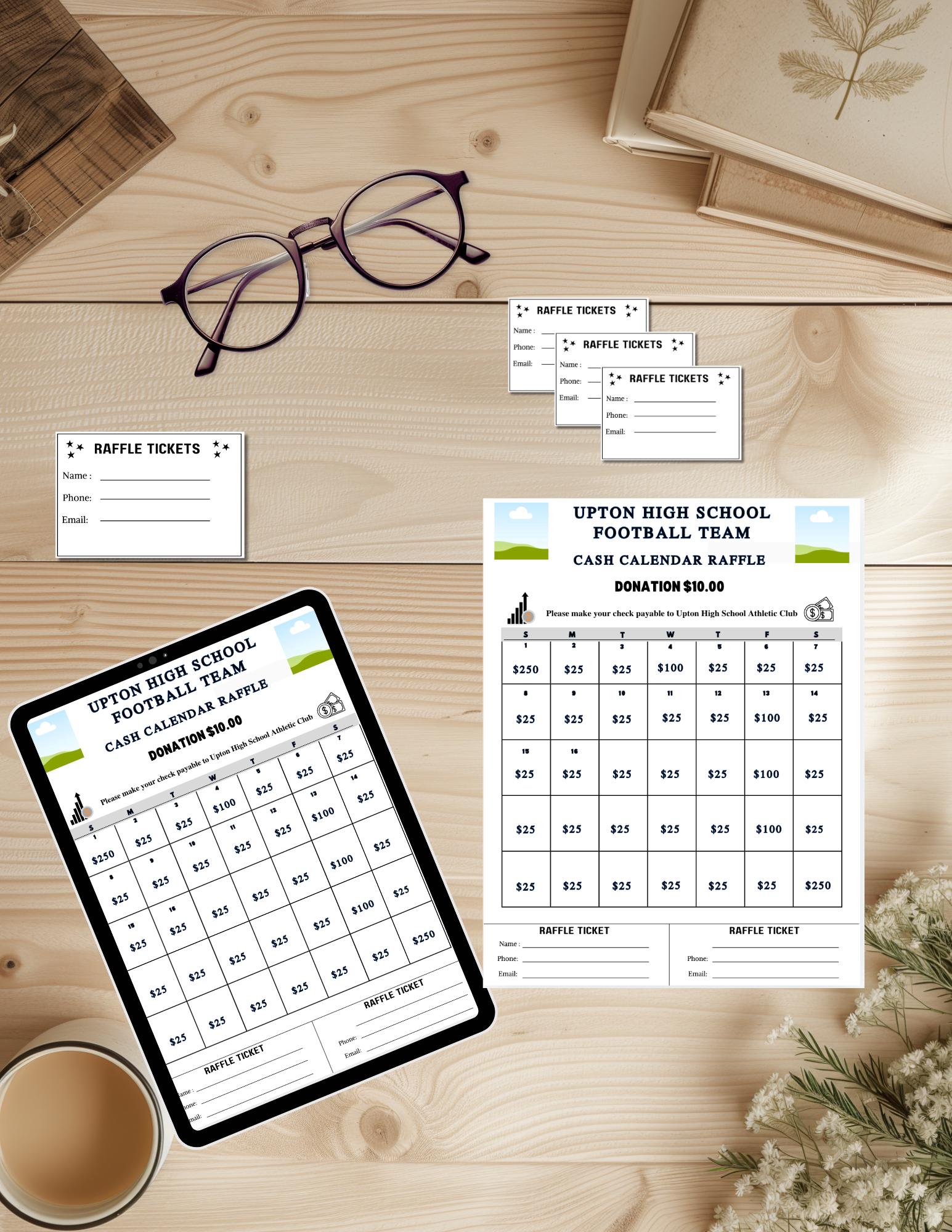Printable Cash Calendar Raffle and Tickets,sports Team Cash Calendar ...