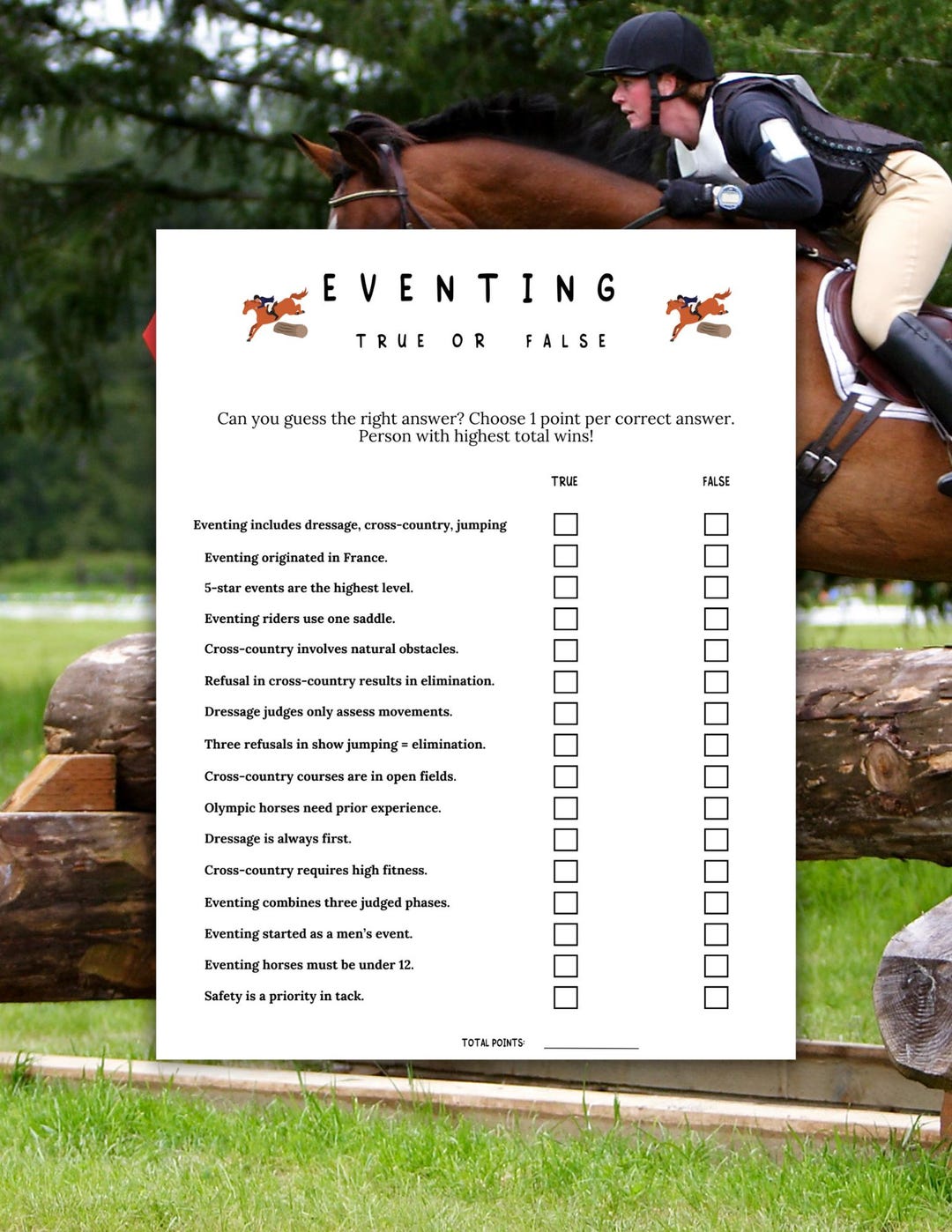 Horse Eventing Trivia Game,horse True or False,fun Printable Horse Quiz ...