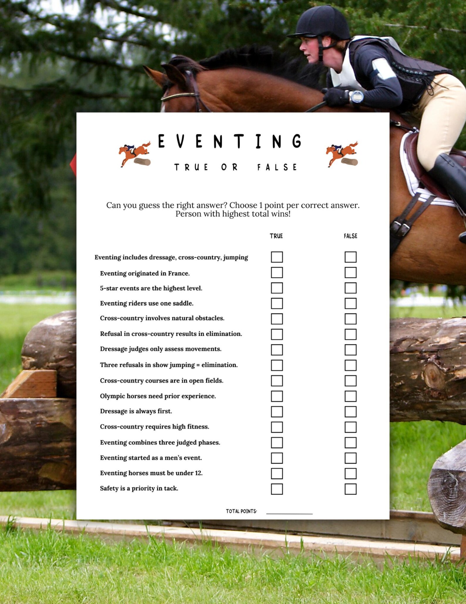 Horse Eventing Trivia Game,horse True or False,fun Printable Horse Quiz ...