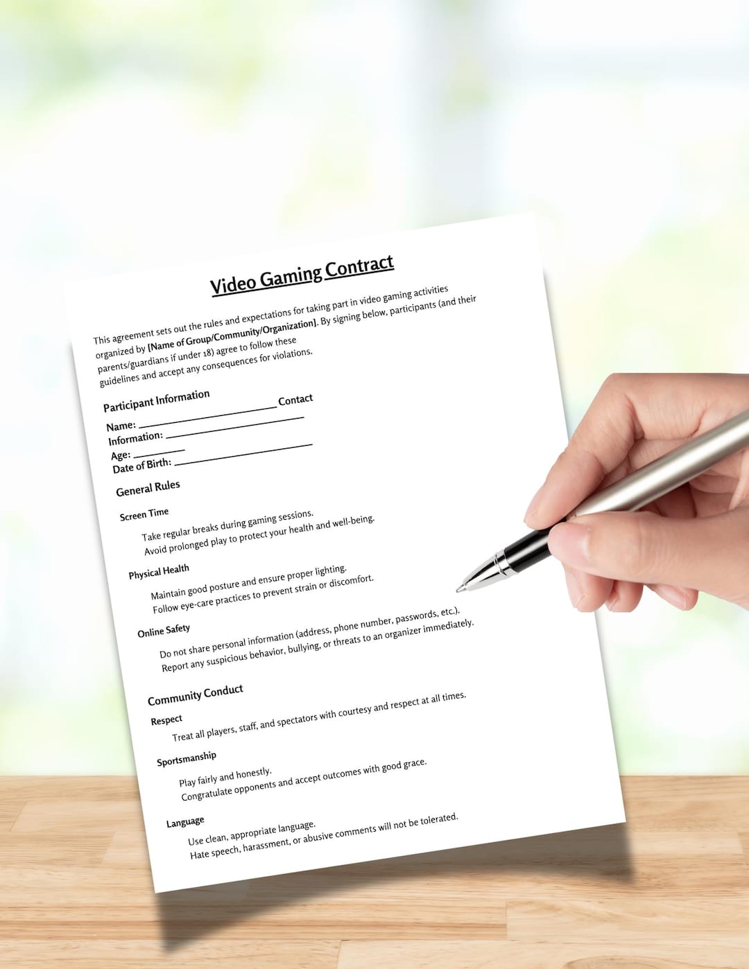 Printable Video Game Contract for Kids, Gaming Club Contract, Gaming ...