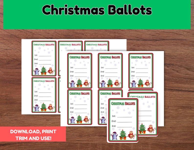 Christmas Voting Ballot Cards: Holiday Contest Printable, Christmas ...