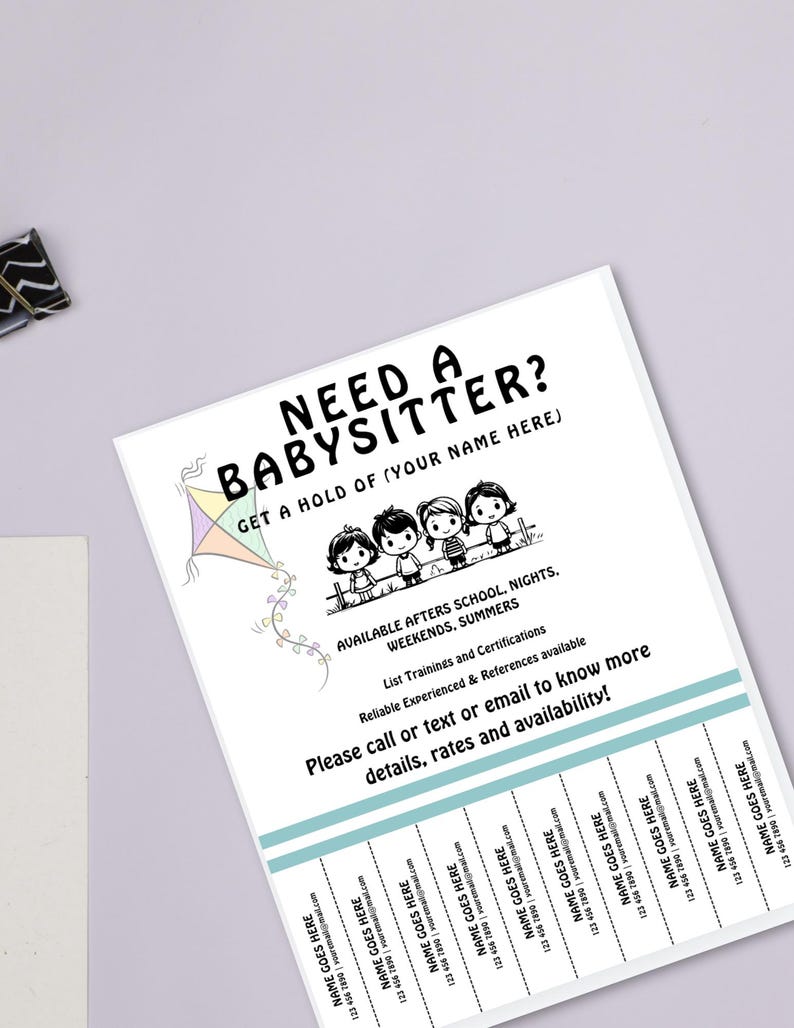 Editable Babysitter Flyer Template: Teen Babysitting Ad, Babysitting ...