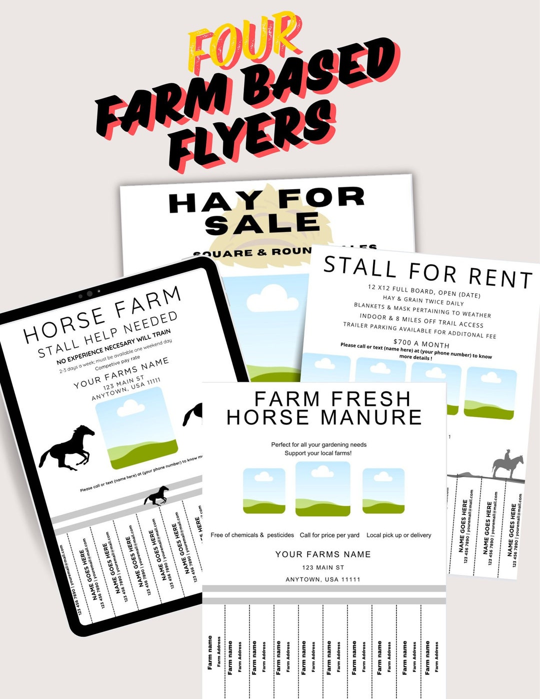 Editable Farm Tear off Flyer Bundle: Horse, Manure, Stall Flyers, Farm ...