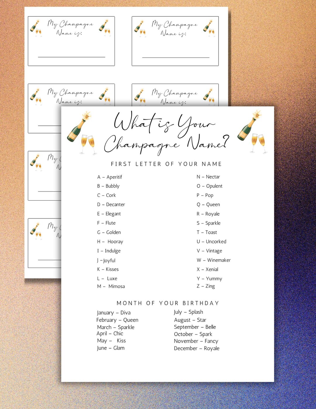What is Your Champagne Name Game,fun Printable Party Game, Bridal ...