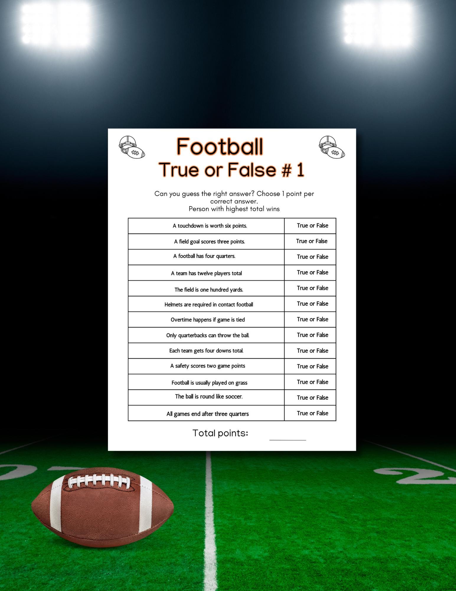 Football True or False Trivia Game,family Game Night,football Quiz ...