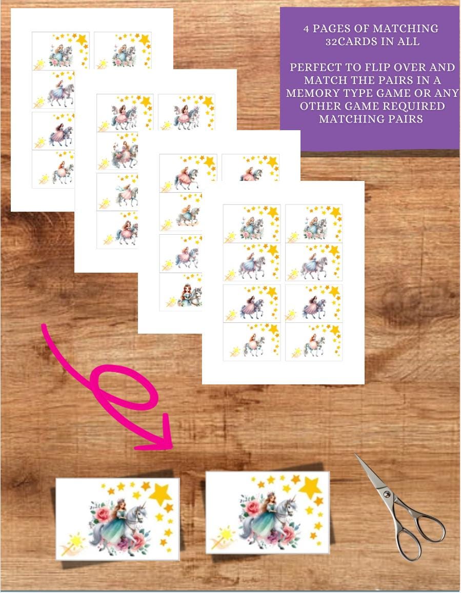 Princess Horse Matching Game,fairy Tale Memory Cards,princess Memory ...