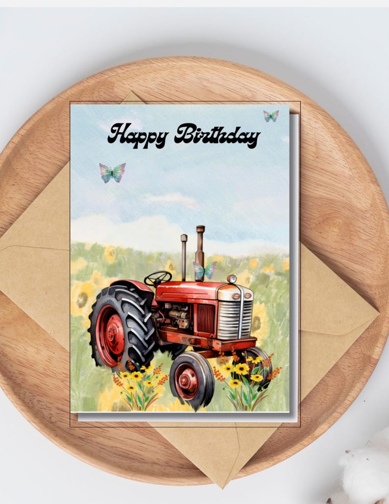 Printable Vintage Red Tractor Farm Theme Birthday Card, Farm and ...