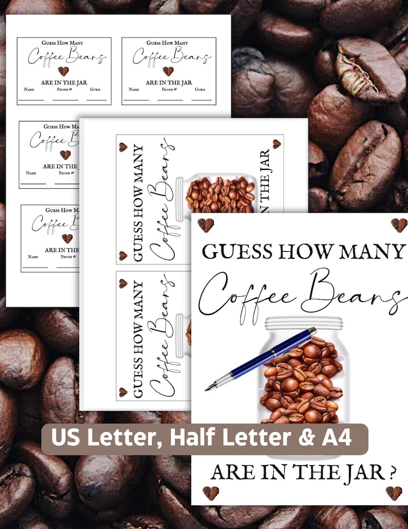 Guess How Many Coffee Beans Game,coffee Themed Raffle Game,printable ...