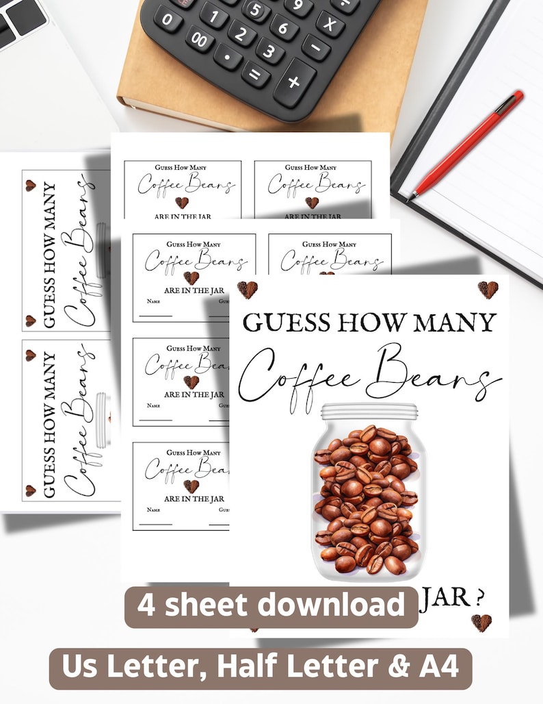 Guess How Many Coffee Beans Game,coffee Themed Raffle Game,printable ...