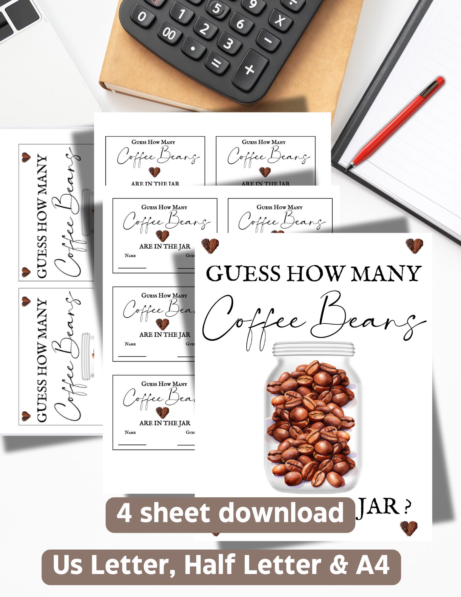 Guess How Many Coffee Beans Game,coffee Themed Raffle Game,printable ...