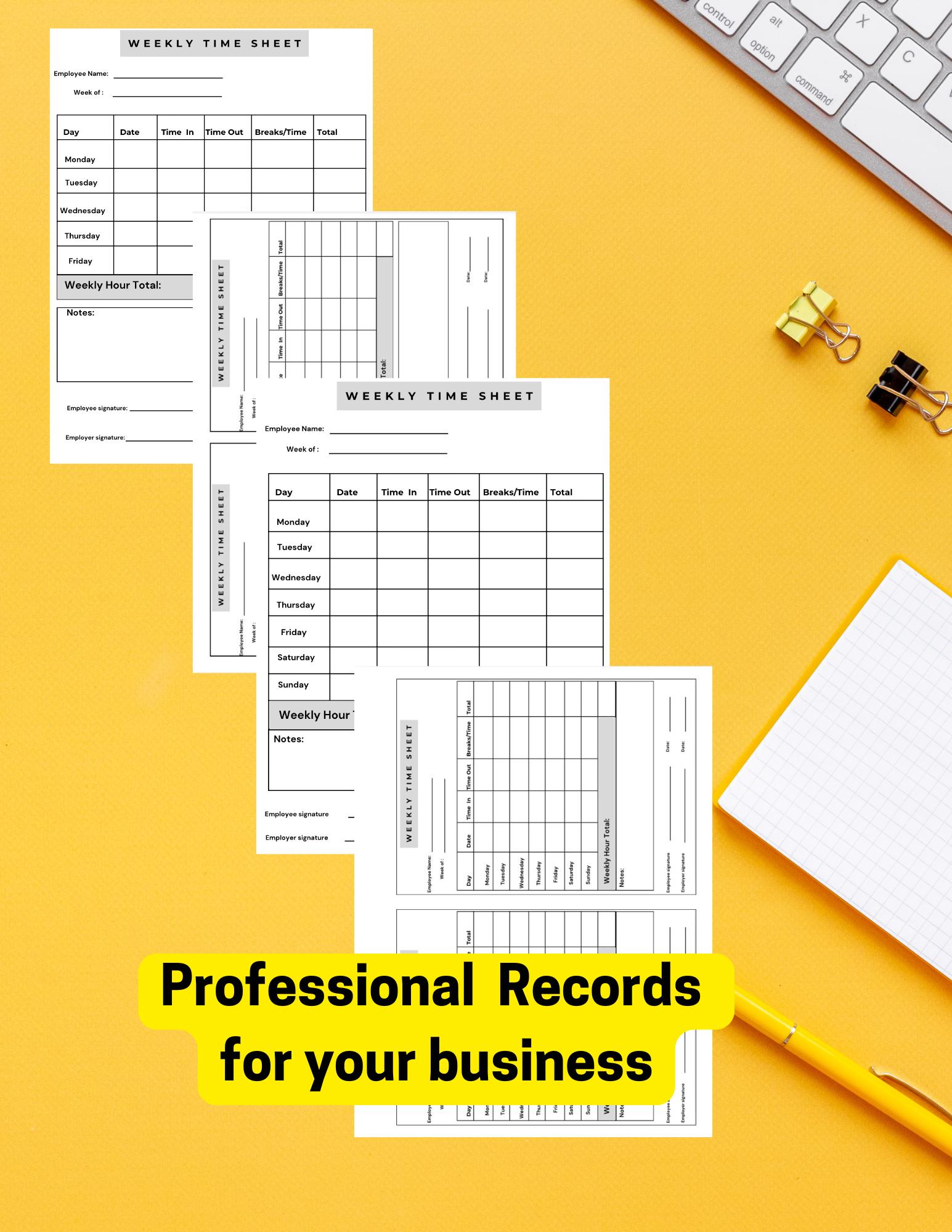 Printable Employee Timesheet: 5 & 7 Day Workweek (pdf),simple Employee ...