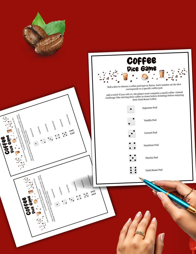 Coffee Dice Game,printable Coffee Party,fun Printable Café-themed Dice ...