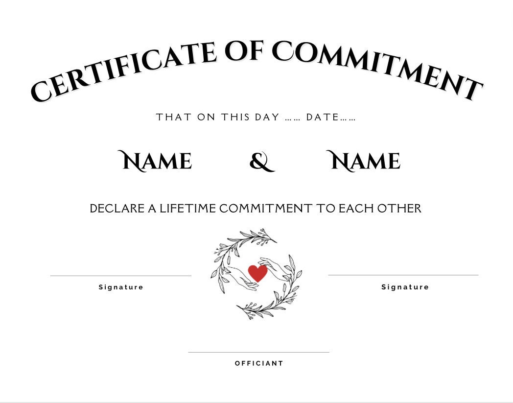 Wedding/commitment Ceremony Certificate - Etsy