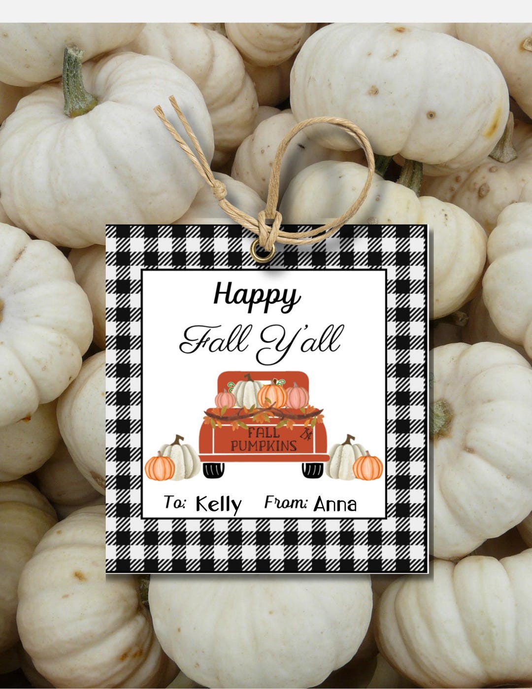 Happy Fall Y'all Gift Tags: Pumpkin Truck Plaid (PDF Printable) Fall ...
