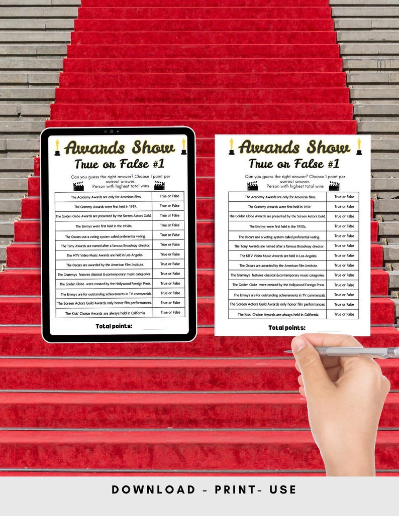 Awards Show True or False Trivia Game, Awards Trivia Game, Kids and ...
