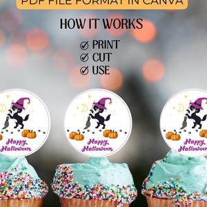 Printable Halloween Black Cat Cupcake Toppers: Party Decor (PDF ...