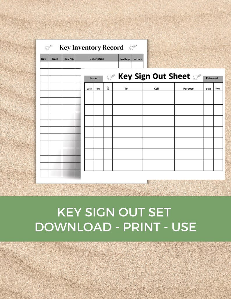 Key Sign Out Sheet & Master Key Log (PDF Download) - Etsy