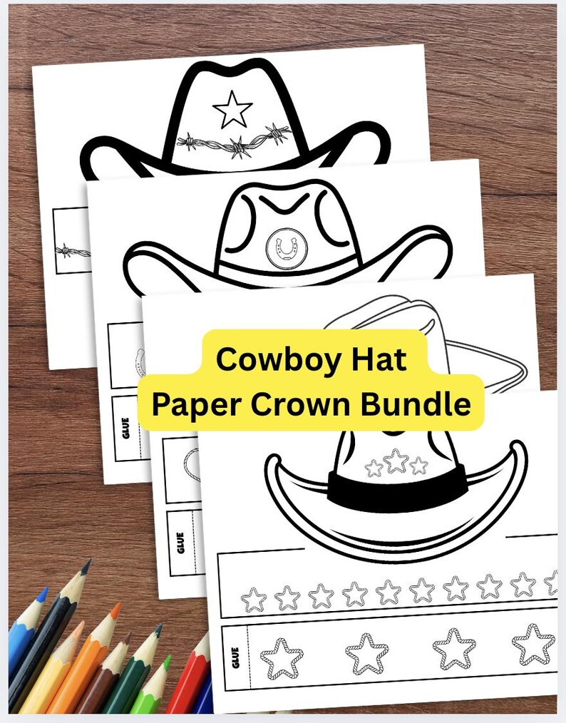 Printable Cowboy/cowgirl Hat Paper Crown: Kids Coloring Craft (PDF ...