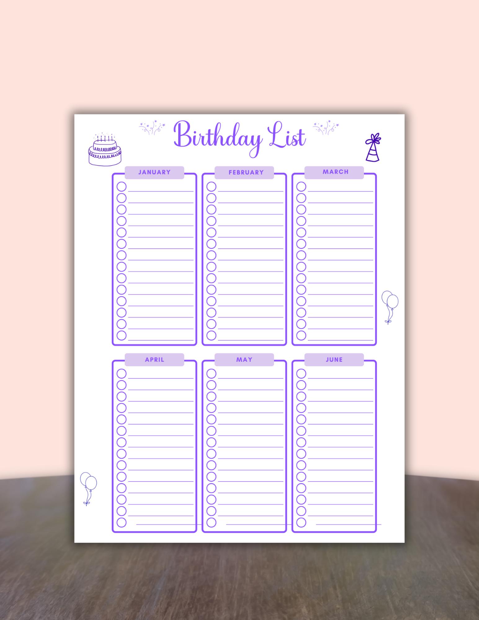 Printable Birthday Tracker: Undated Monthly Planner, Birthday Organizer ...