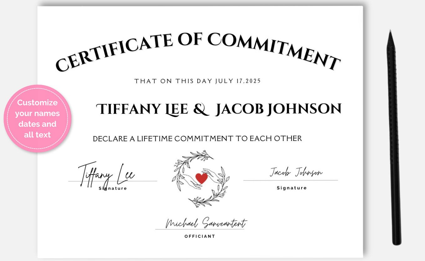 Wedding/commitment Ceremony Certificate - Etsy