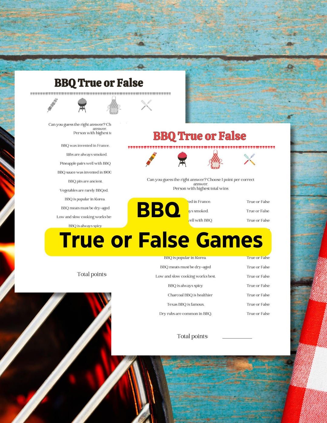 BBQ True or False Game, BBQ Trivia Game, BBQ Summer Party True/false ...