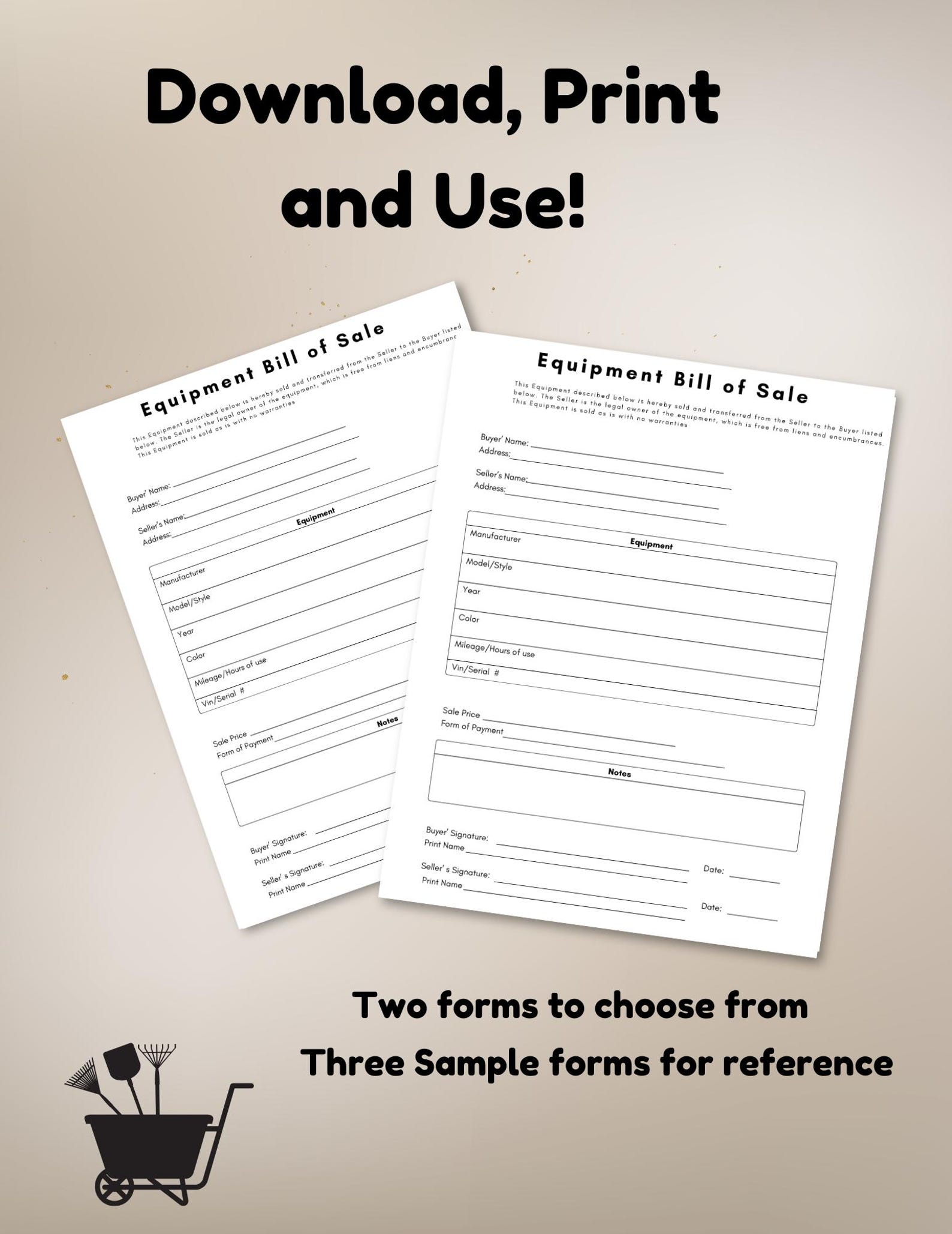 Equipment Bill of Sale, Printable Equipment Sale Contract, Sale ...