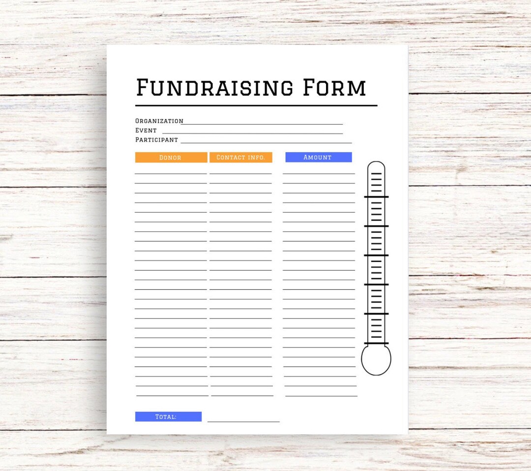 Printable Fundraising Form,charity Event Donation Tracker,fundraiser ...