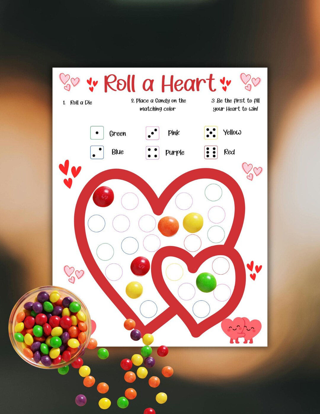 Valentine’s Day Roll a Heart Candy Dice Game, Fun Holiday Dice Activity ...