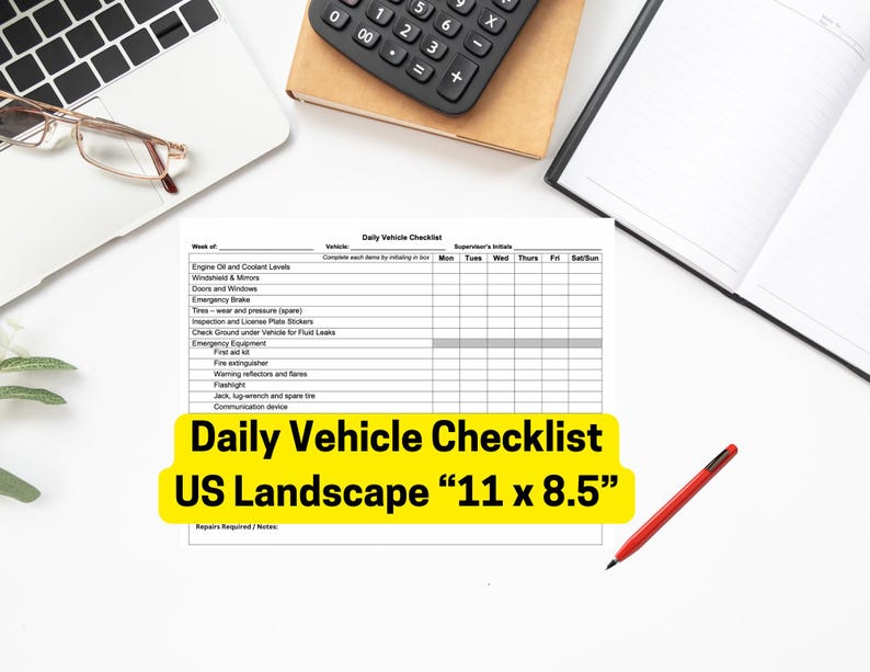Daily Vehicle Checklist, Printable Vehicle Inspection,inspection Report ...