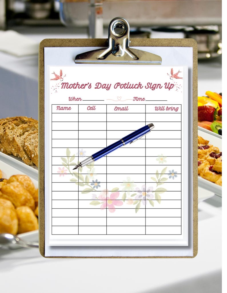 Printable Mother's Day Potluck Sign up Sheet,printable Food Organizer ...