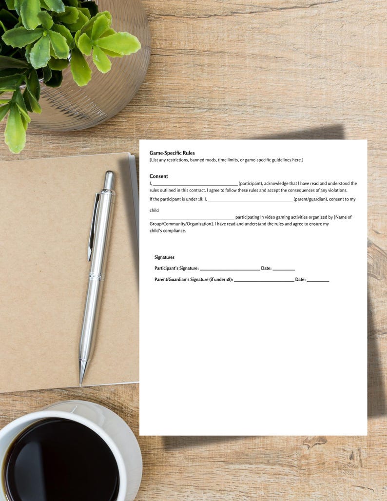 Printable Video Game Contract for Kids, Gaming Club Contract, Gaming ...