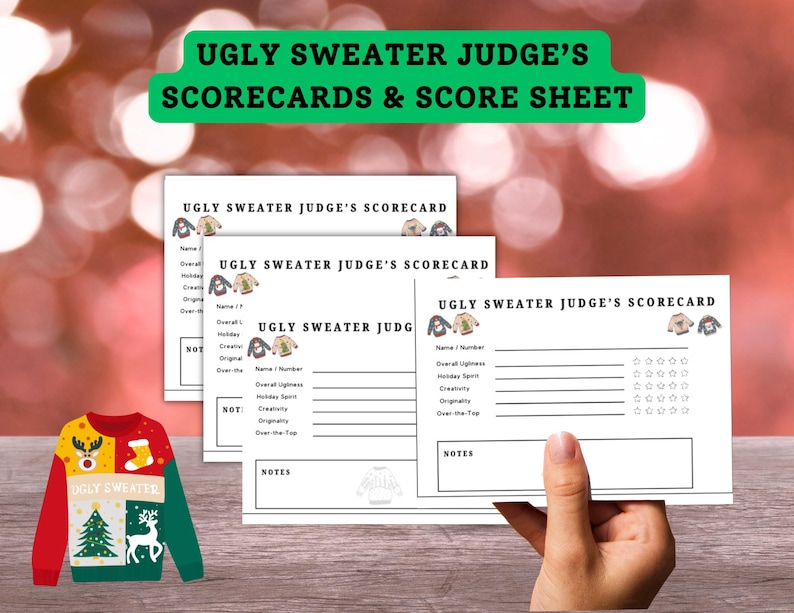 Ugly Sweater Contest, Judge Score Sheets & Cards, Holiday Sweater ...