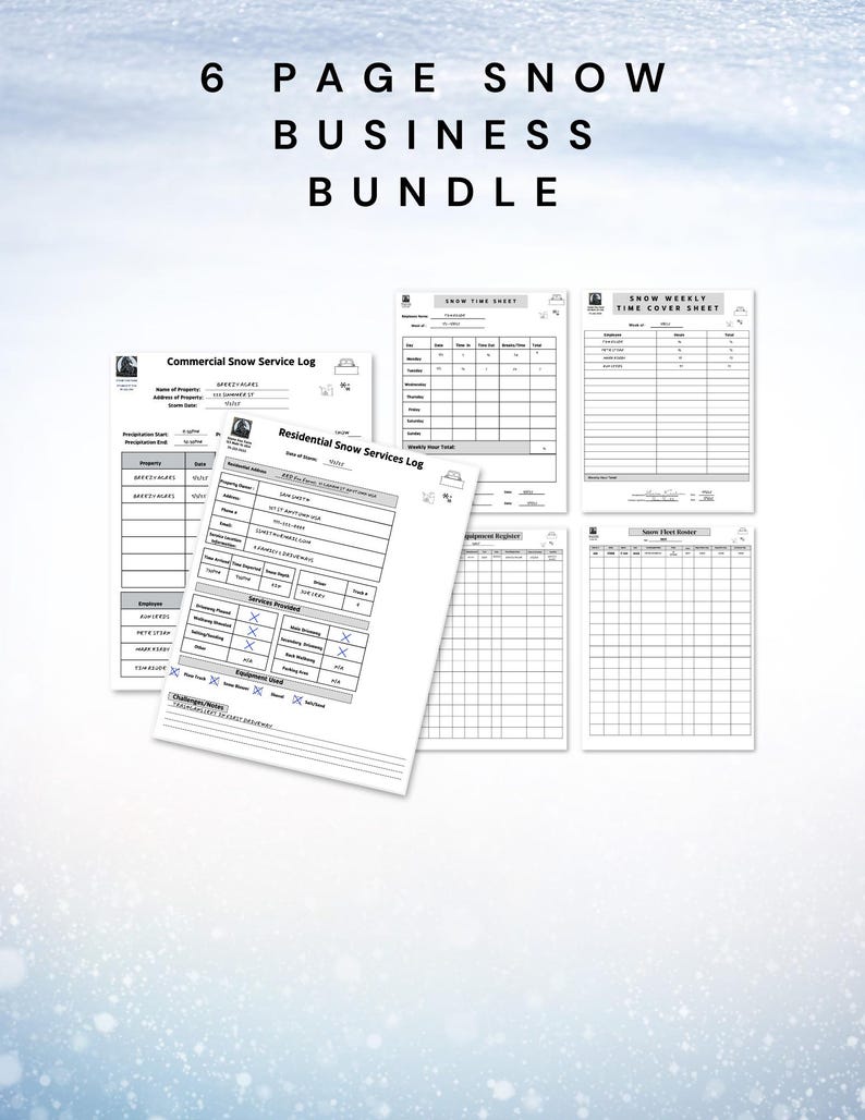 Snow Removal Business Bundle: Trackers, Payroll, Inventory (printable ...