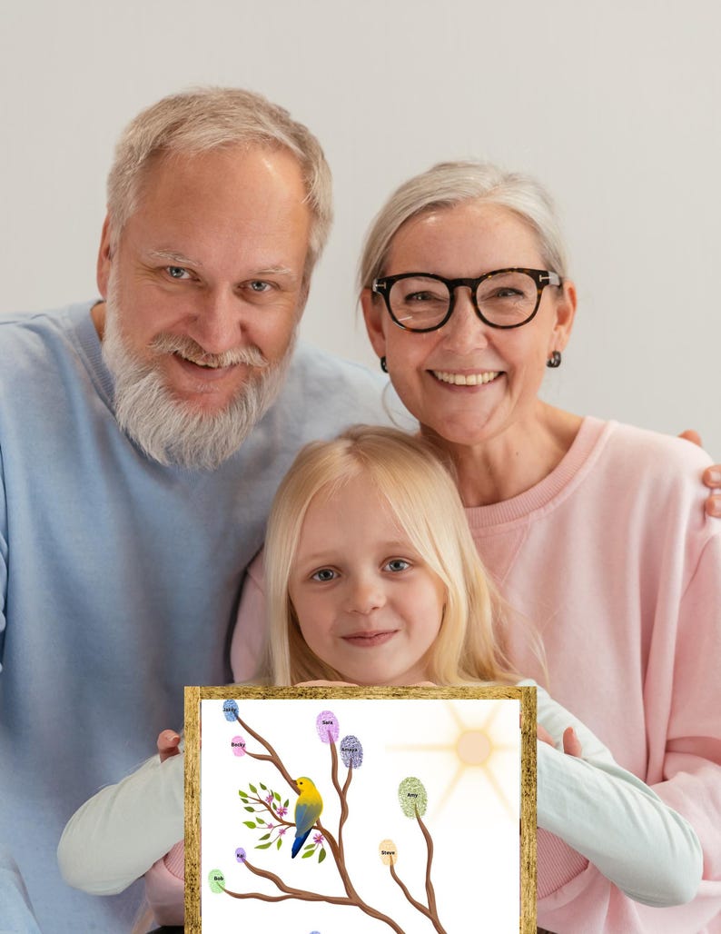 Fingerprint Family Tree Art,grandparents Day Handprint Art Template ...