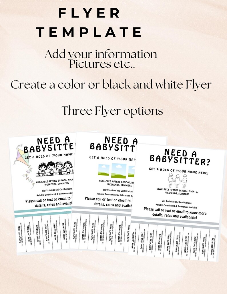 Editable Babysitter Flyer Template: Teen Babysitting Ad, Babysitting ...