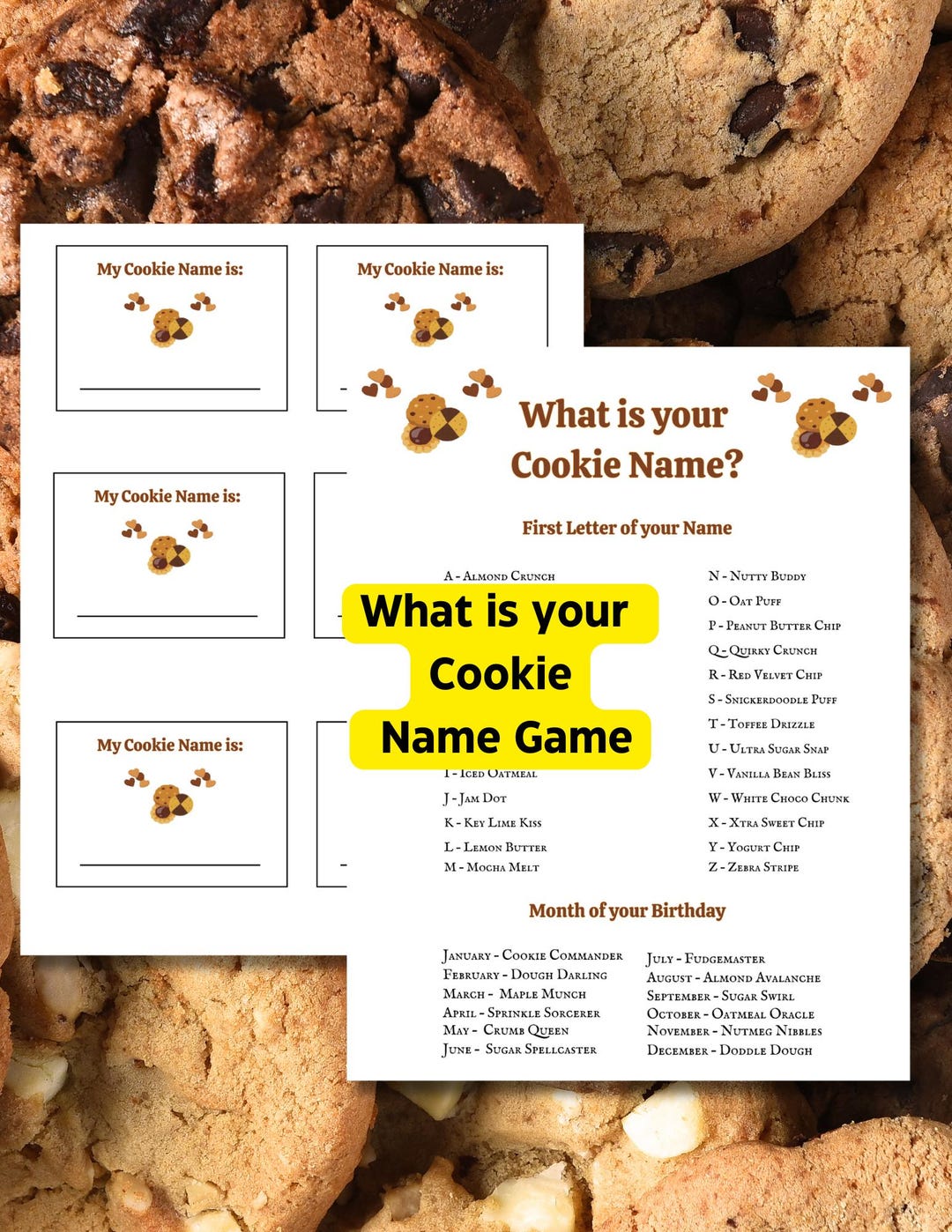 What is Your Cookie Name, Cookie Themed Name Game,cookie Party Game ...