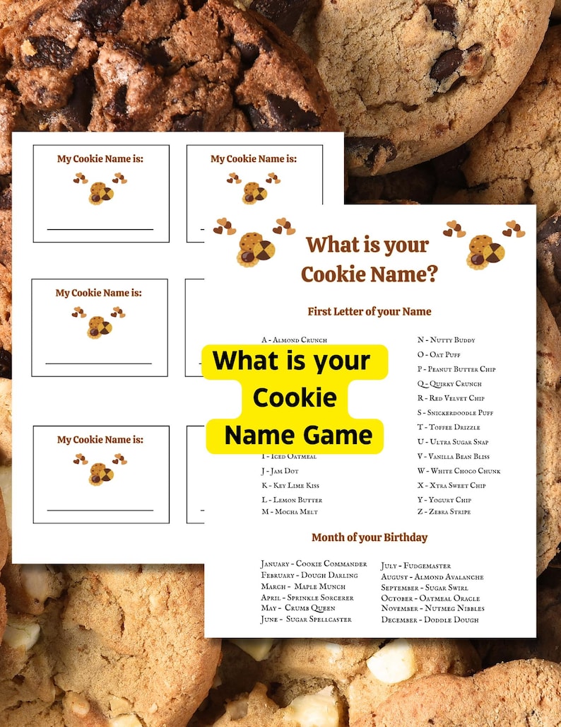 What is Your Cookie Name, Cookie Themed Name Game,cookie Party Game ...