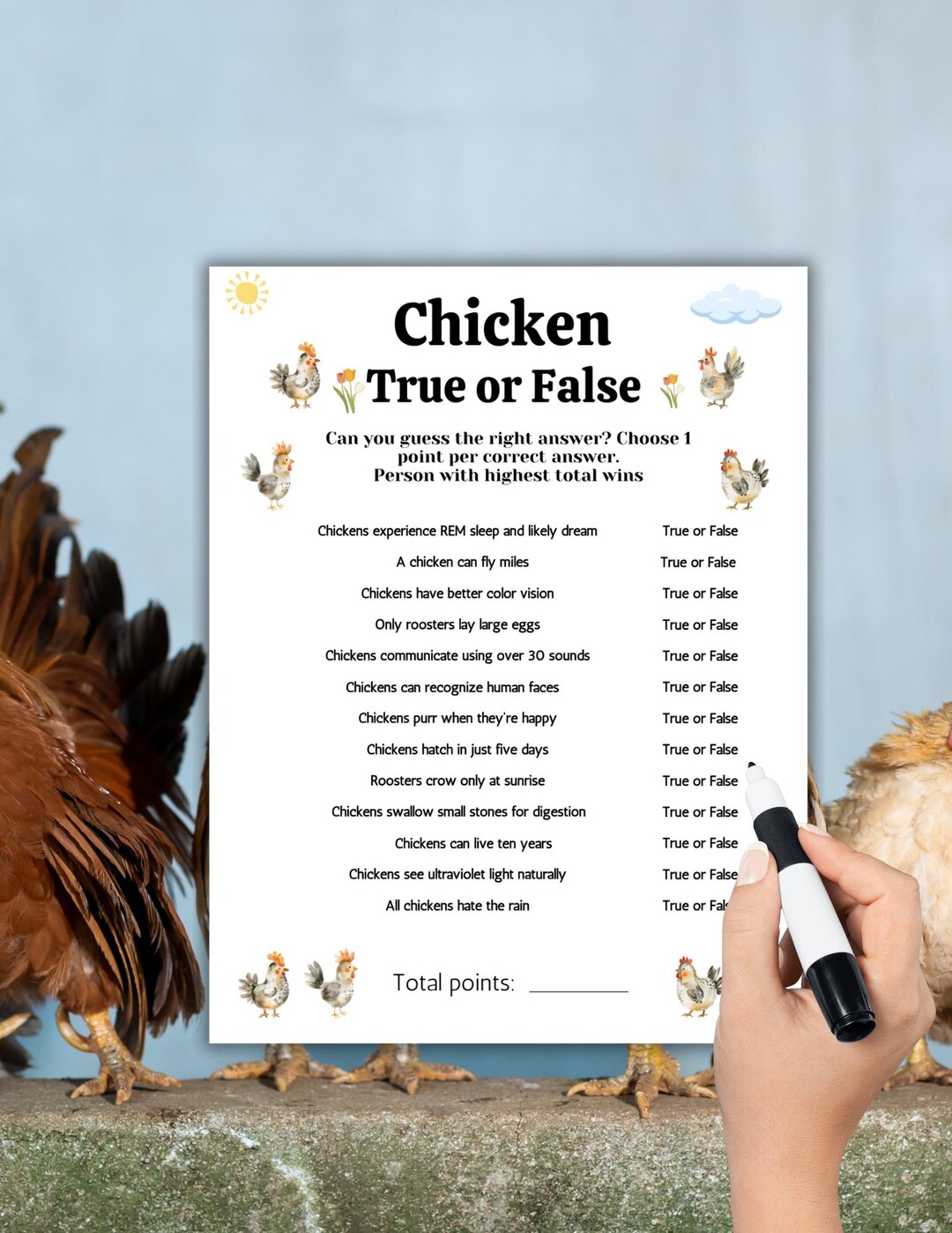 Chicken Trivia Game True or False, Printable Chicken Game,cute and ...