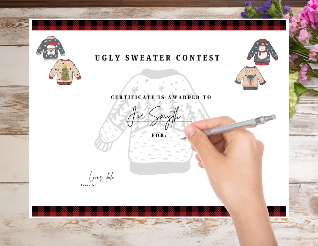 Editable Ugly Sweater Contest Certificate,ugly Christmas Sweater Award ...