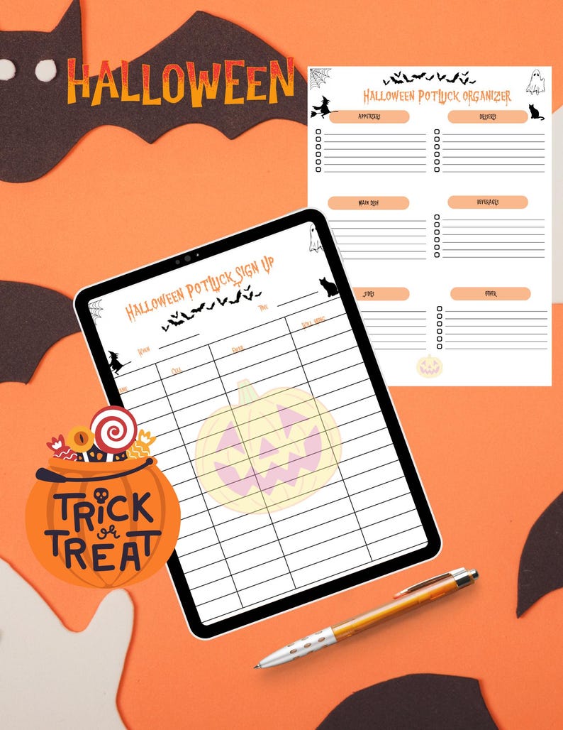 Halloween Potluck Sign-up Sheet,printable Food List & Menu, Halloween ...