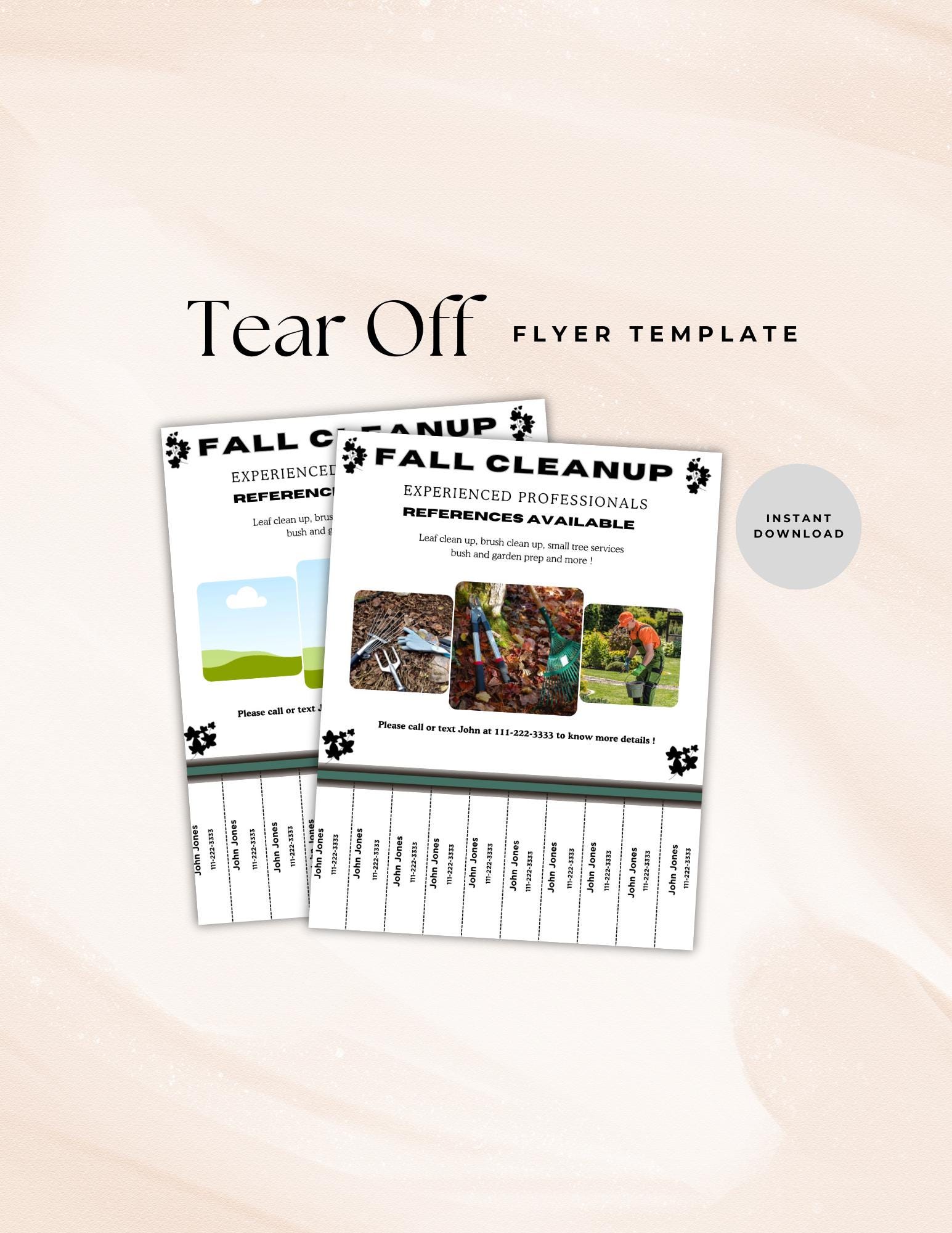Fall Cleanup Tear Away Flyer Template, Editable, Self Customization ...