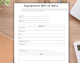 Equipment Bill of Sale | Heavy Machinery Sale Contract | Commercial ...