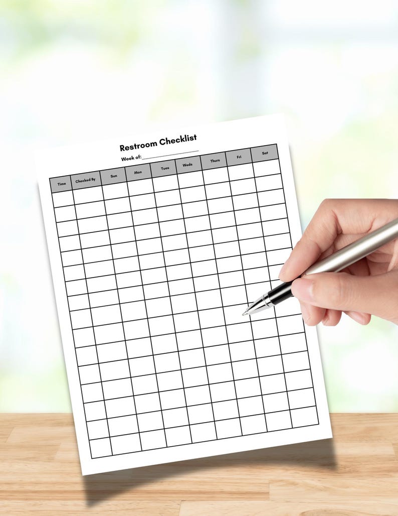 Restroom Cleaning Checklist,facility Maintenance Log,bathroom Cleaning ...