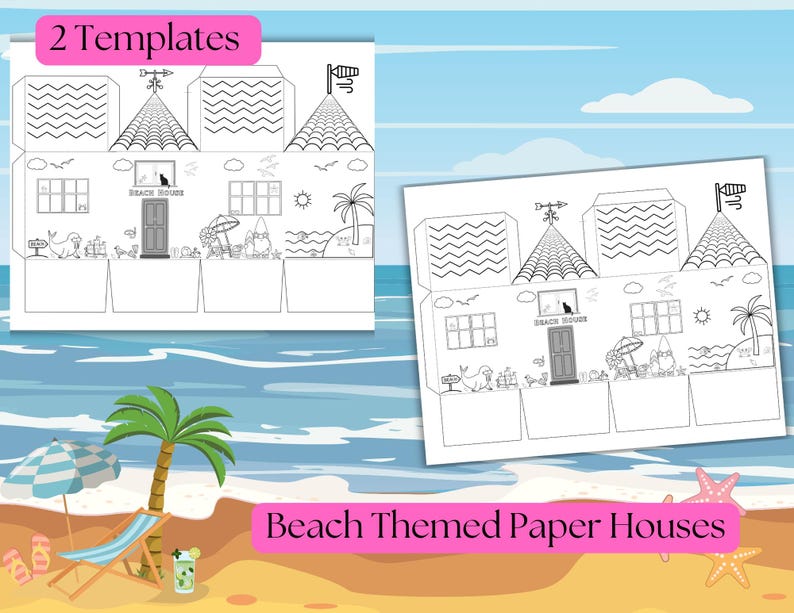 Beach Paper House Craft,printable Summer Kids Craft, Beach Themed Paper ...